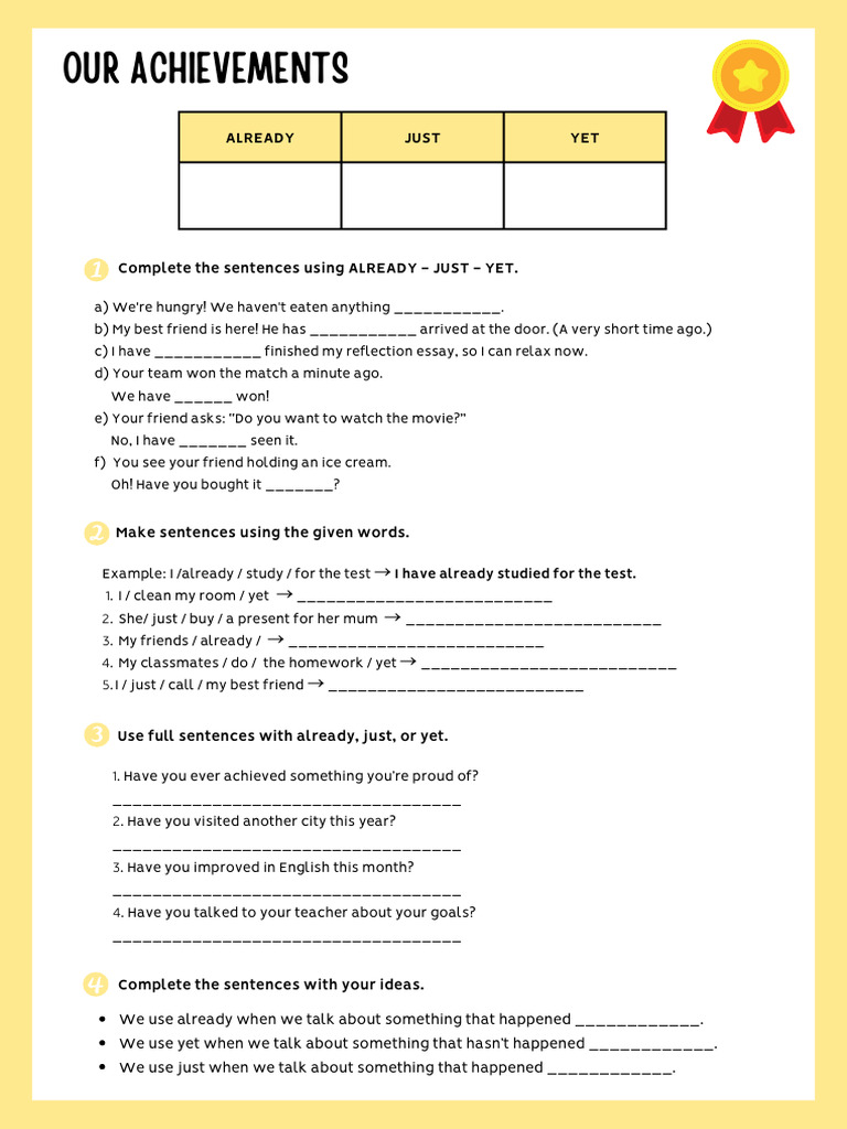 Complete Sentences with Already, Just, Yet | PDF