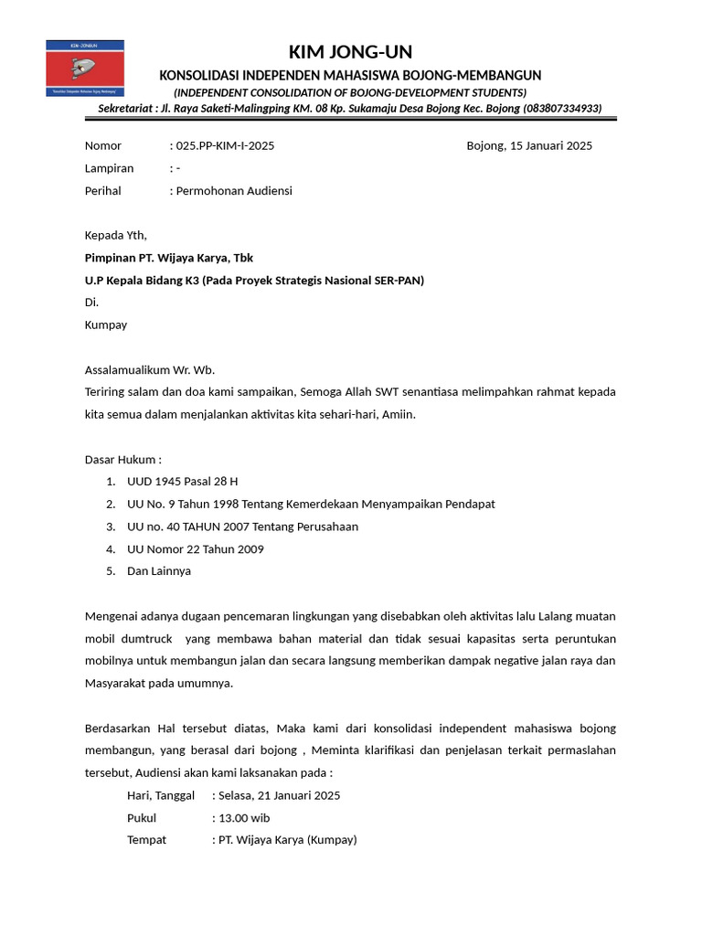 Audiensi Mahasiswa Bojong Terkait Lingkungan | PDF