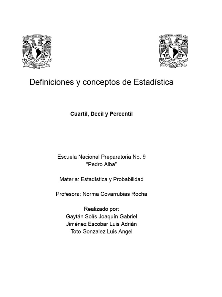 Definiciones y conceptos de Estad-stica | PDF | Cuantil | Estadísticas descriptivas