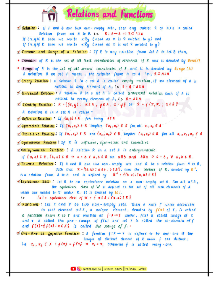 Relation and Function Formulas | PDF