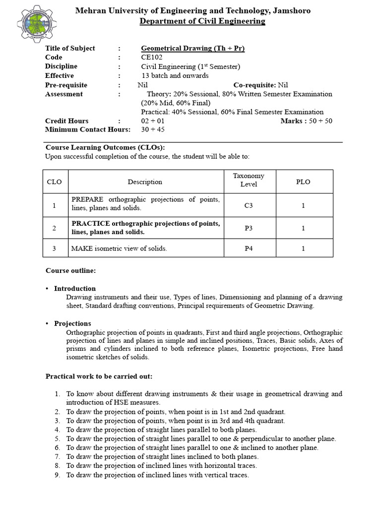 Geometrical Drawing Course Overview | PDF | Force | Surveying