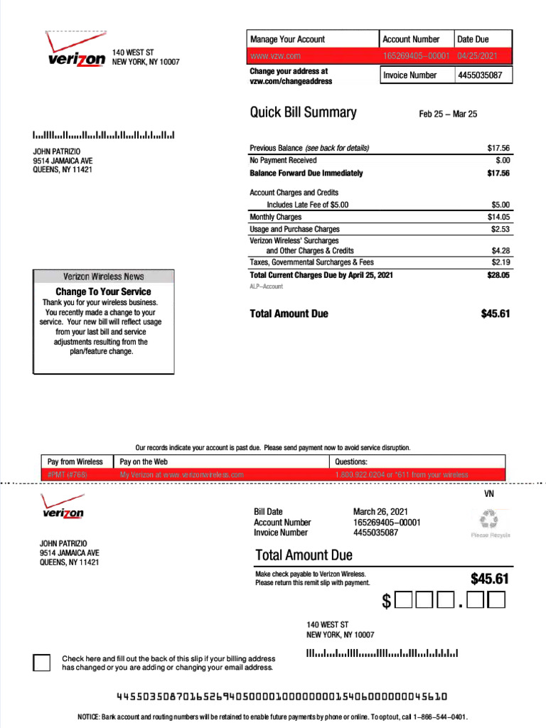 PDF Verizon Bill 03-26-2021 Compress | PDF | Fee | Business