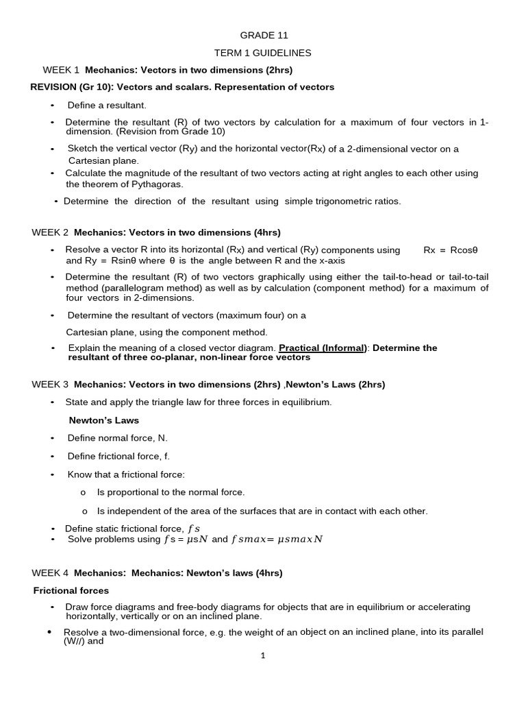 Grade 11 Guidelines | PDF | Force | Euclidean Vector