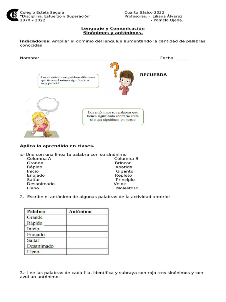 Guía - Sinonimos y Antonimos. | PDF