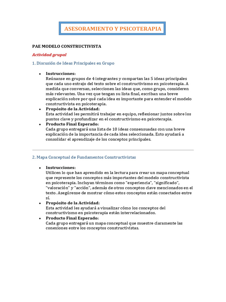 Pae Modelo Constructivista | PDF | Psicoterapia | Constructivismo ...