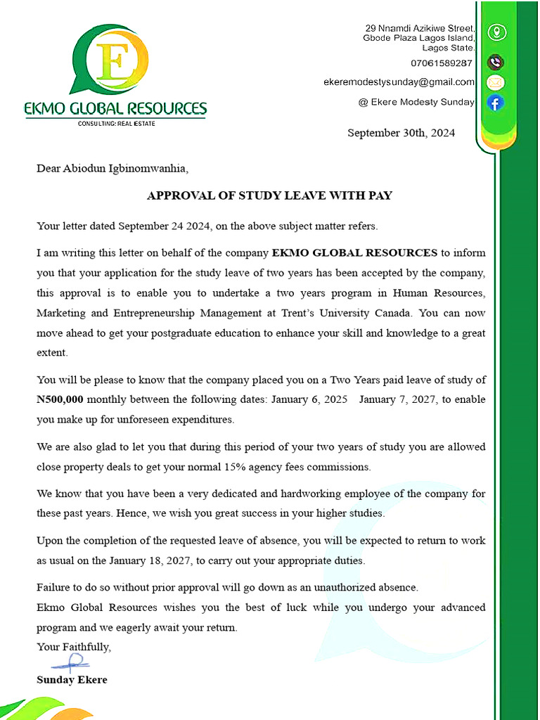 Approval of Study Leave | PDF