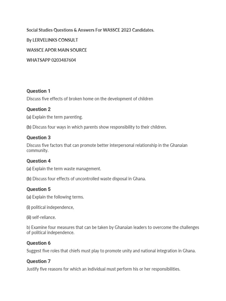 WASSCE 2023 Social Studies Guide | PDF | Salary | Waste