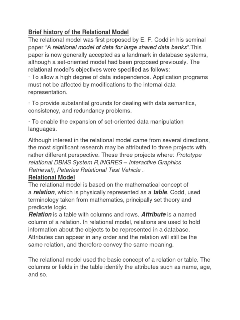 History of the Relational Model | PDF | Relational Database ...