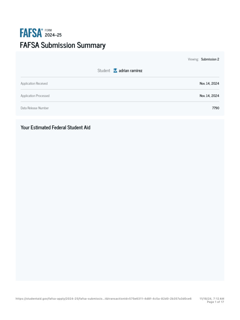 FAFSA Submission Summary 2024-25 - FAFSA Form - Federal Student Aid ...