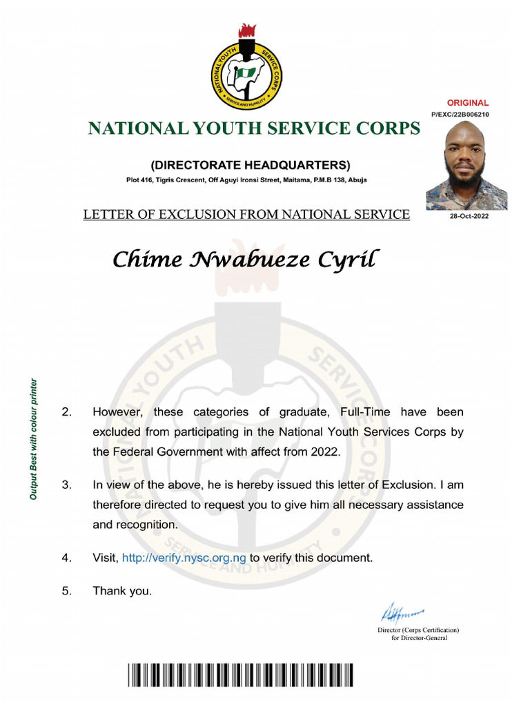 Chime Nwabueze Cyril: The Above Name Person With Matriculation Number ...