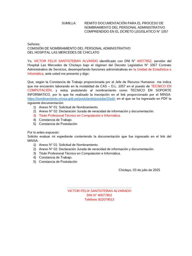 Plantilla - Solicitud de Evaluación Nombramiento-Viko | PDF