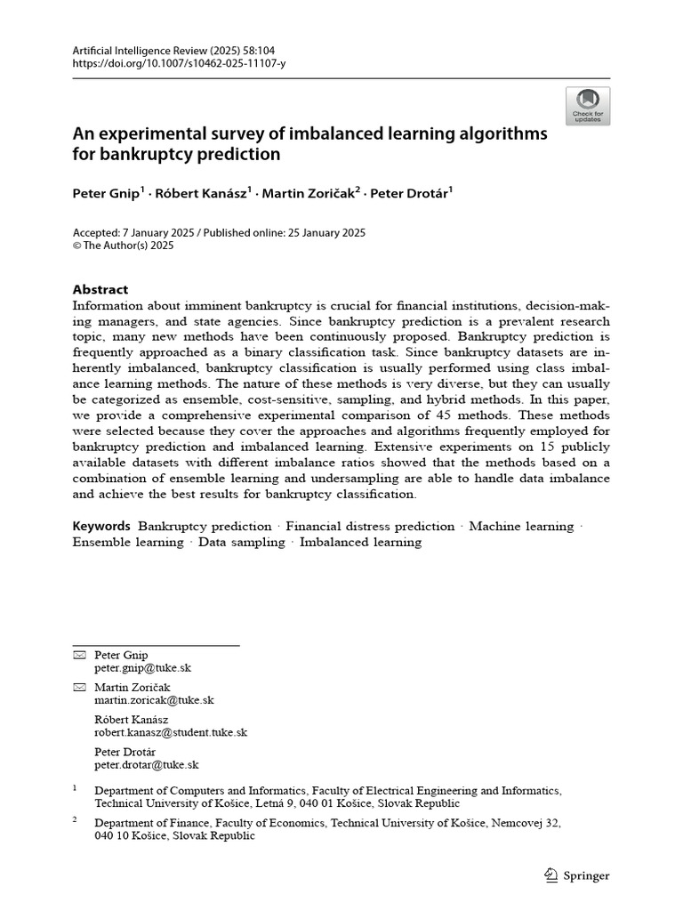 An Experimental Survey of Imbalanced Learning Algorithms for Bankruptcy Prediction | PDF ...