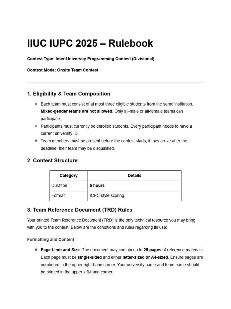 IIUC IUPC 2025 Contest Rulebook | PDF | Computing