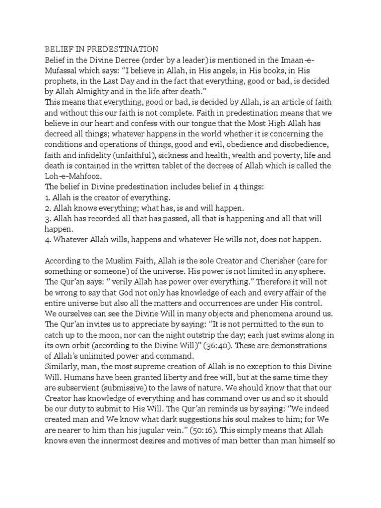 Belief in Predestination | PDF | Predestination | God In Islam