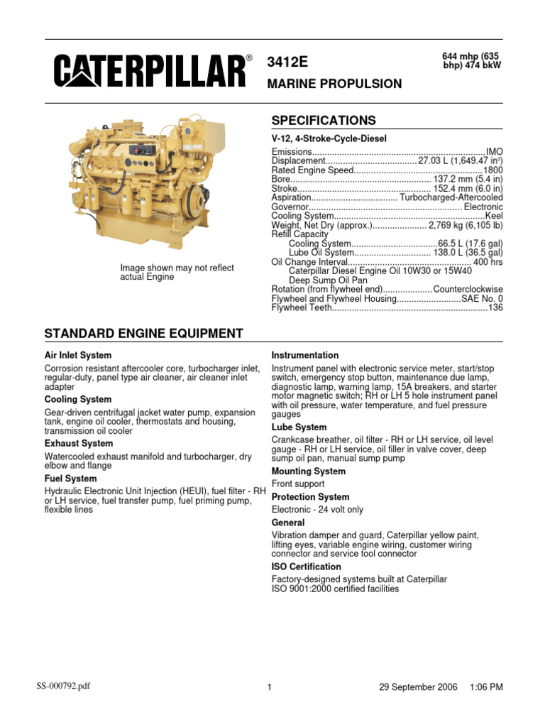 3412E Marine Engine 635 HP SS 000792 | PDF | Horsepower | Motor Oil