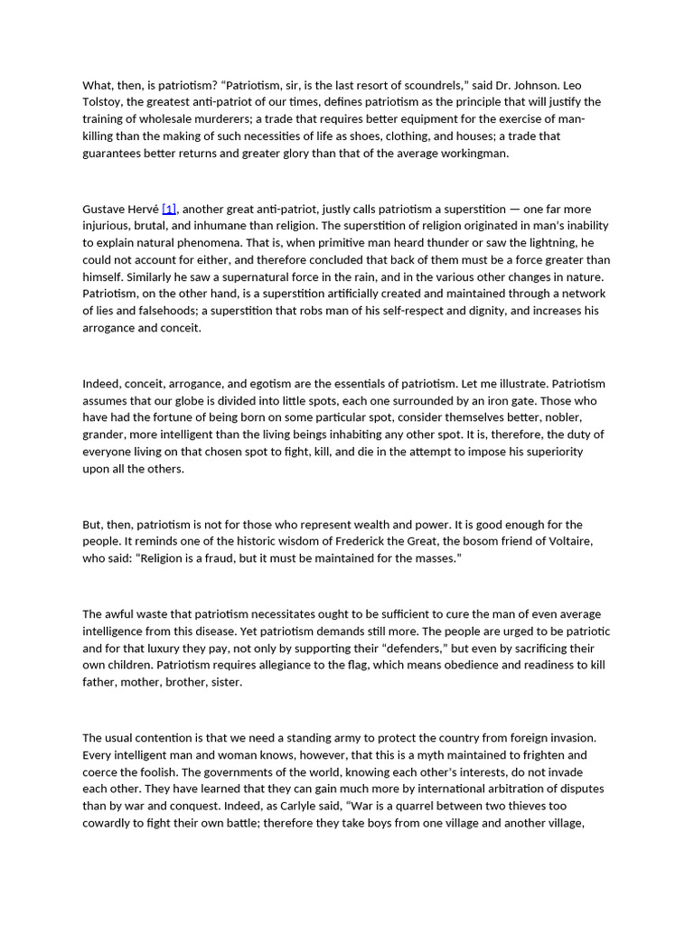 Patriotism A Menace To Liberty | PDF | Patriotism