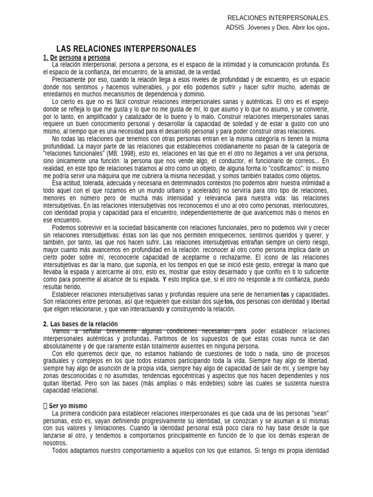 Relaciones Interpersonales. Material de Apoyo Facilitador | PDF ...