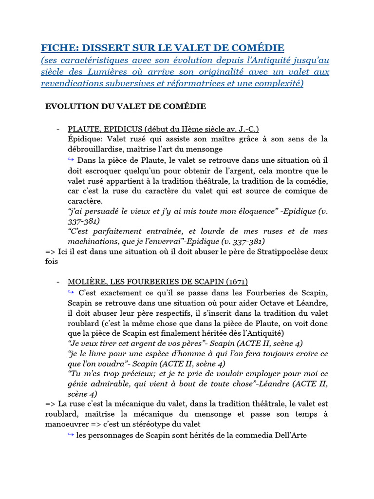 Évolution du valet de comédie en France | PDF | Comédie