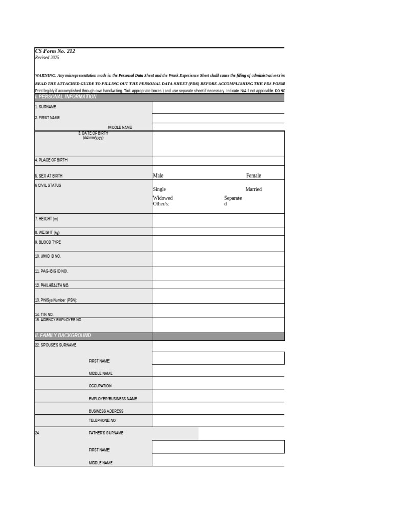 Ilide - Info Annex H 1 Cs Form No 212 Revised 2025 Personal Data Sheet PR | PDF | Justice ...
