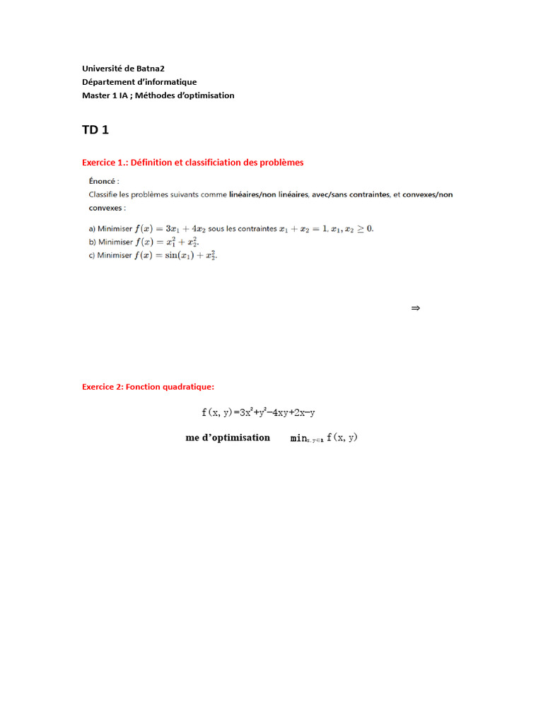 Problèmes d'optimisation : Convexité et classification | PDF
