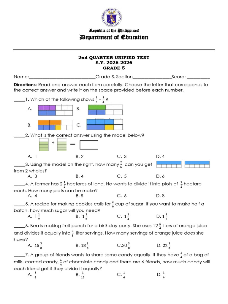 Math 5 2nd Quarter Test Matatagg | PDF | Numbers | Arithmetic