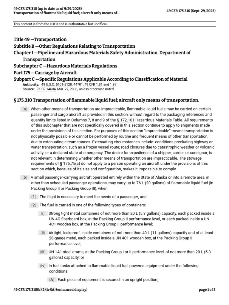 Flammable Fuel Transport by Aircraft | PDF | Dangerous Goods | Aircraft