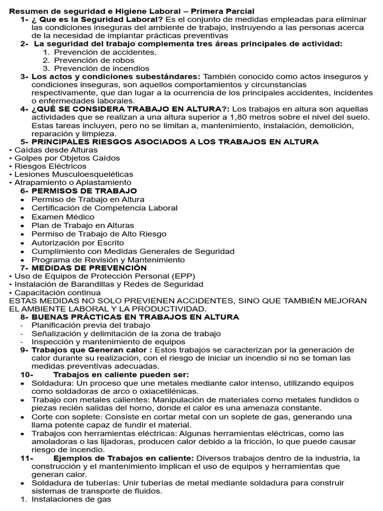 Resumen de Seguridad e Higiene Laboral (1) | PDF | Soldadura | Construcción