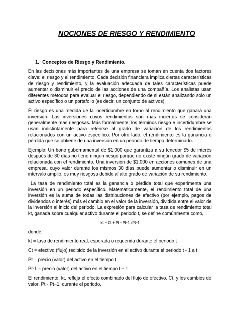 Tema 2 Riesgo y Rendimiento | PDF | Evaluación de riesgos | Desviación Estándar