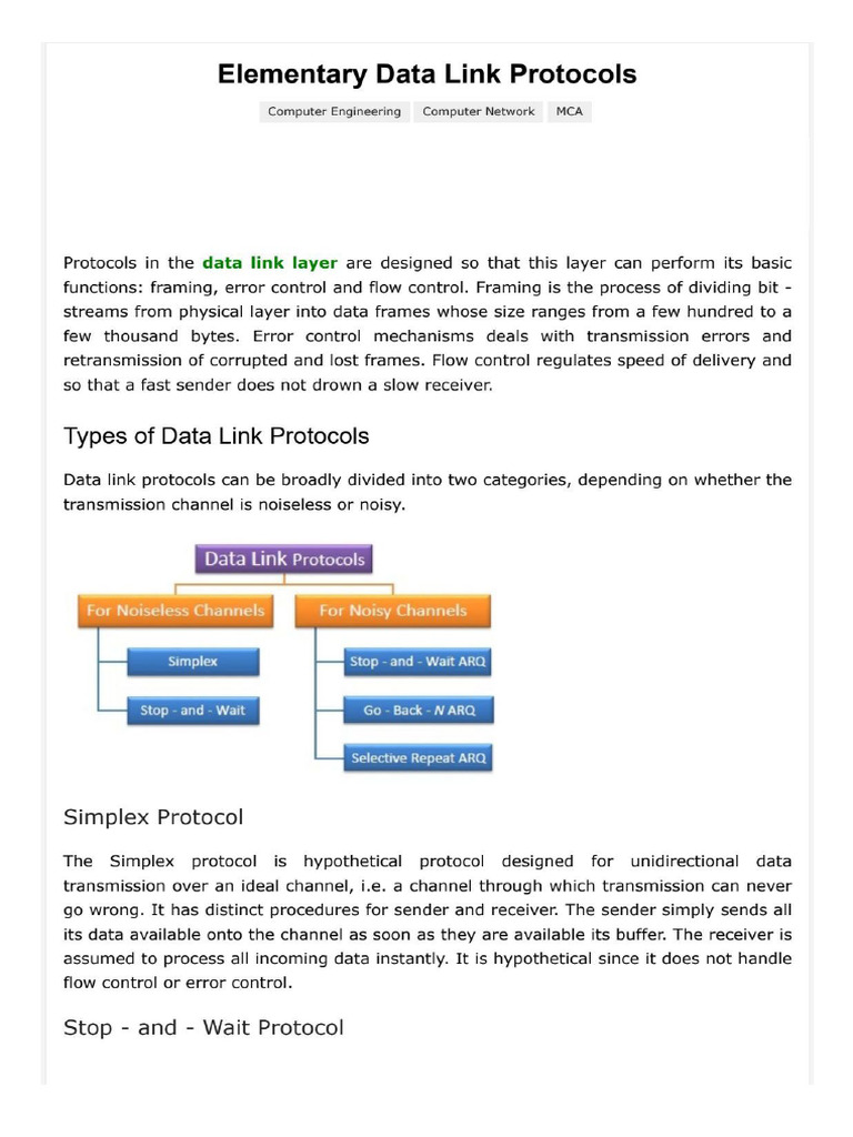 Elementary Data Link Protocols | PDF