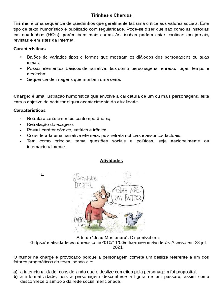 Atividade - Charges | PDF | Quadrinhos | Narrativa