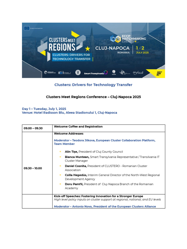 Clusters Meet Regions - Conference Agenda | PDF | Economies