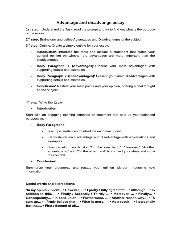 How To Write An Essay Stating Advantages and Disadvantages | PDF ...