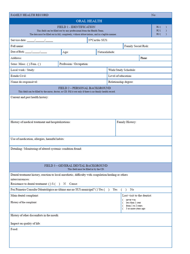 Family Health and Dental Record Form | PDF | Periodontology | Mouth