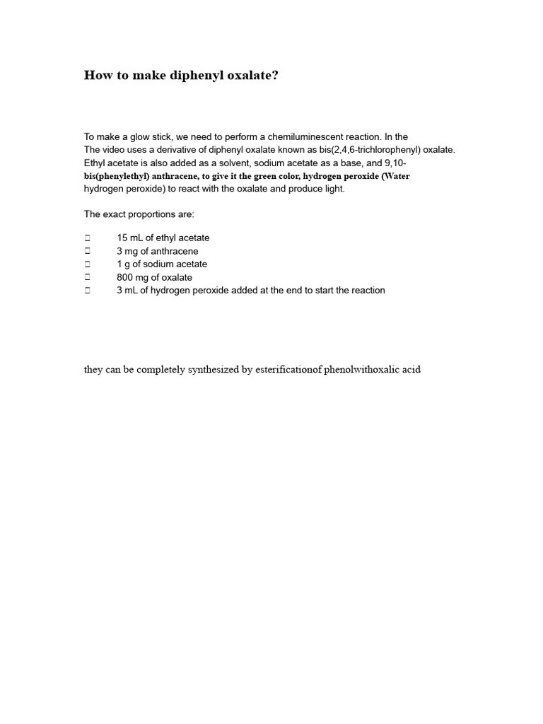 How To Make Diphenyl Oxalate | PDF