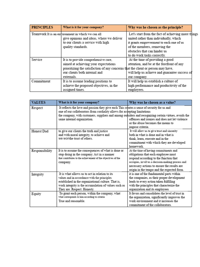 Company Principles and Values Explained | PDF | Integrity | Value (Ethics)