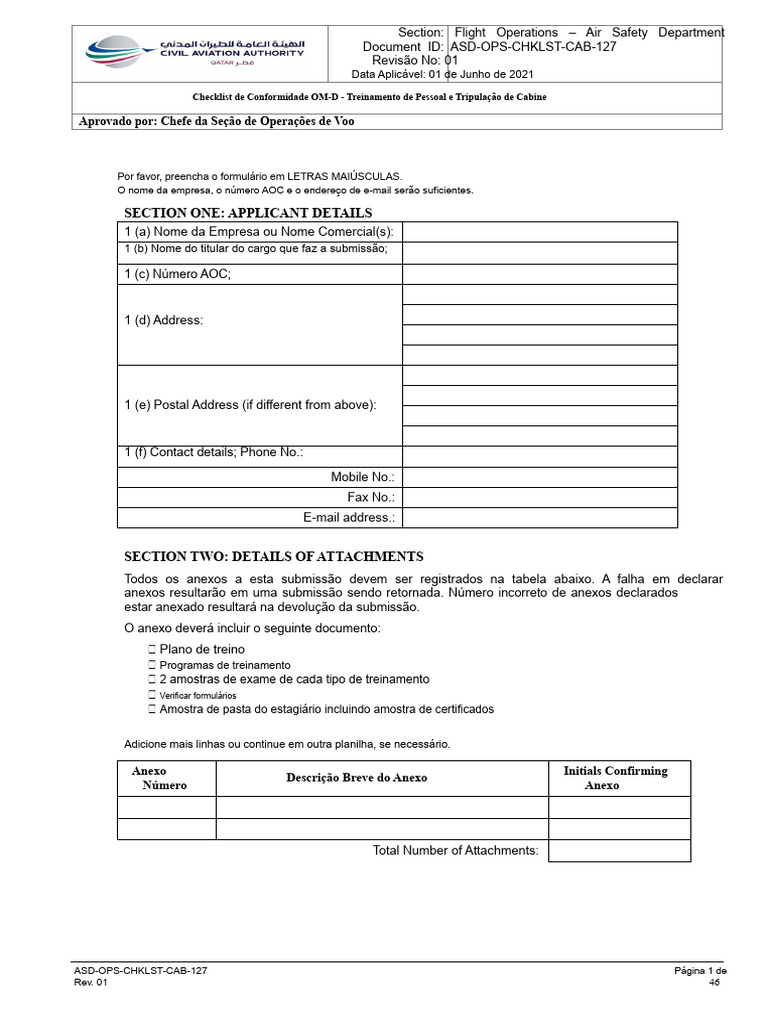 127 - ASD-OPS-CHKLST-CAB-127 - Lista de Verificação de Conformidade OM ...