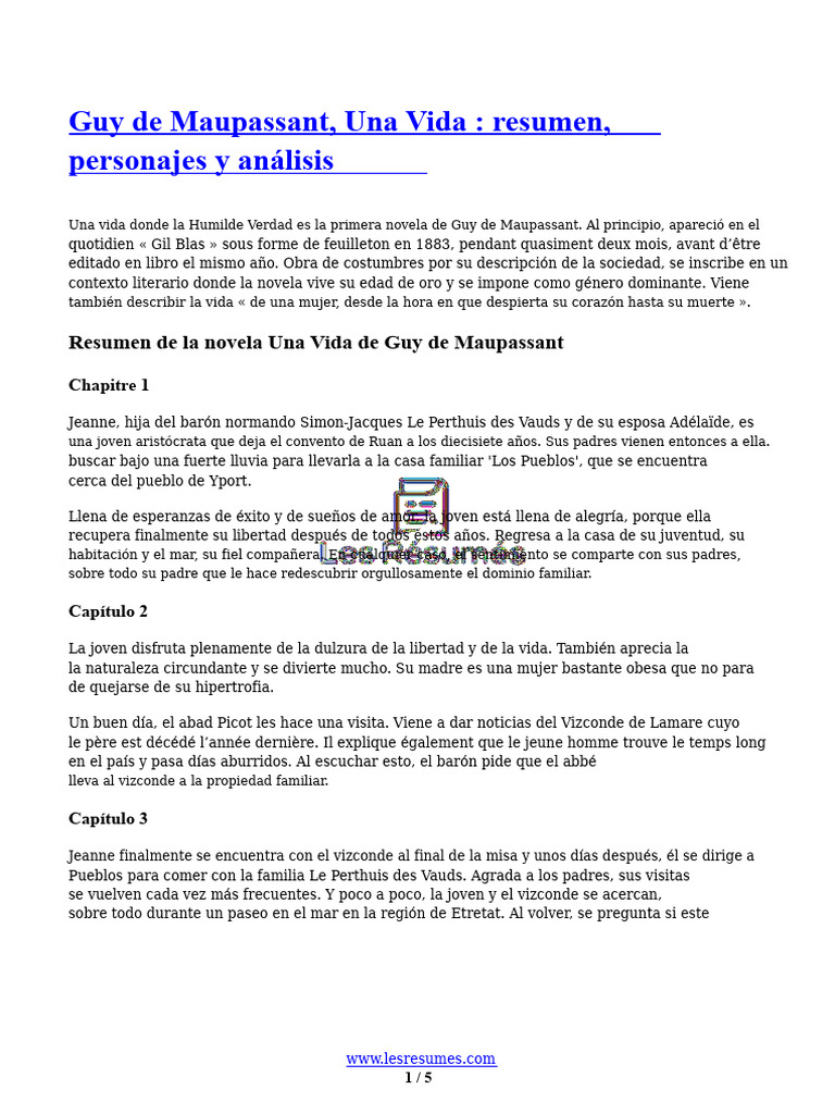 Resumen de "Una Vida" de Maupassant | PDF | Guy De Maupassant | Novelas