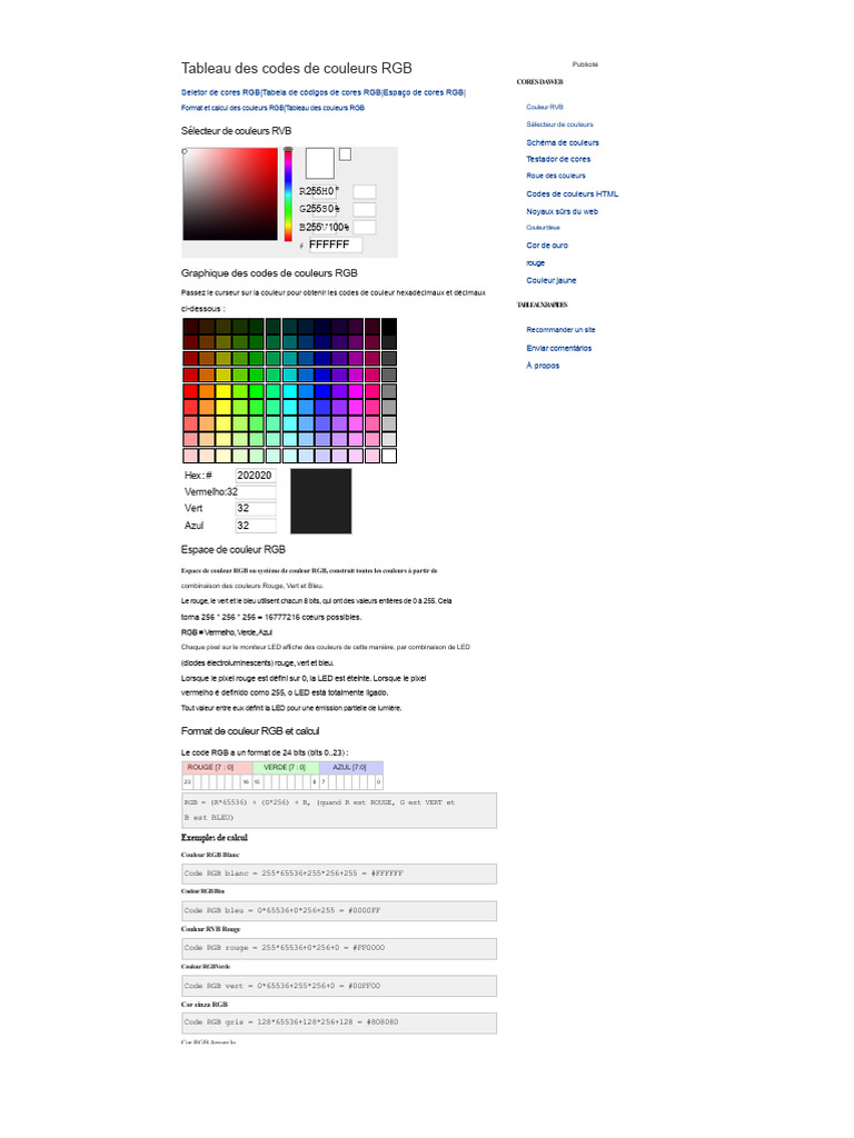 Codes de Couleurs RGB et HTML | PDF | Modèle de couleur en RVB | Vert