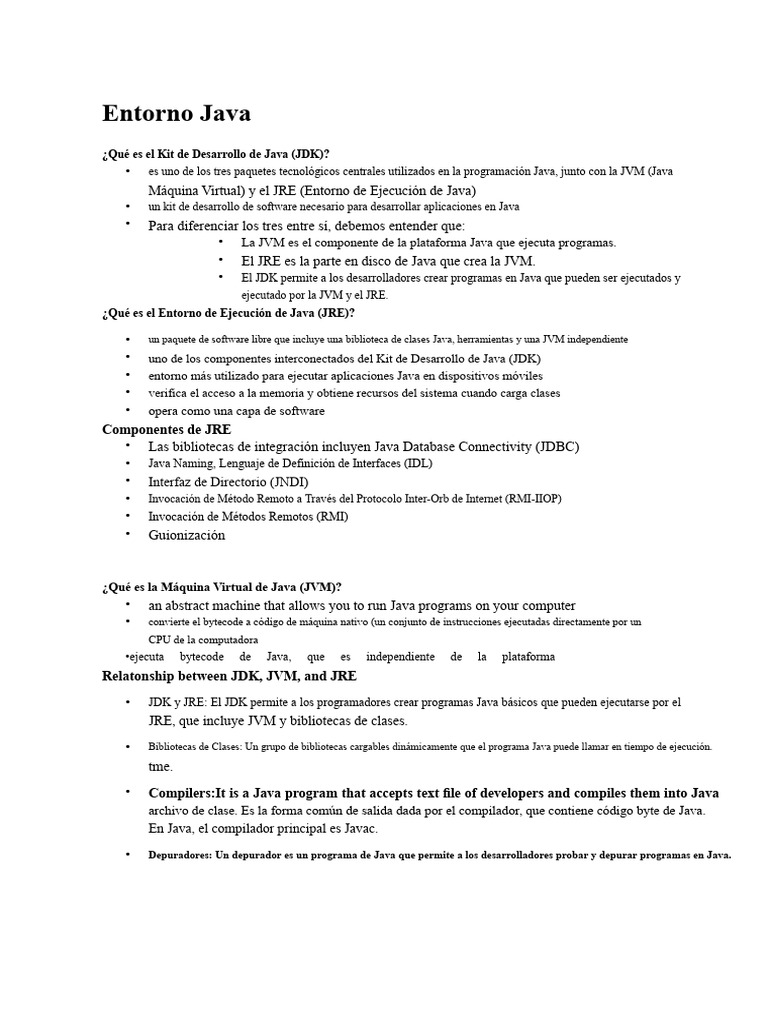 Entorno Java | PDF | Java (lenguaje de programación) | máquina virtual ...