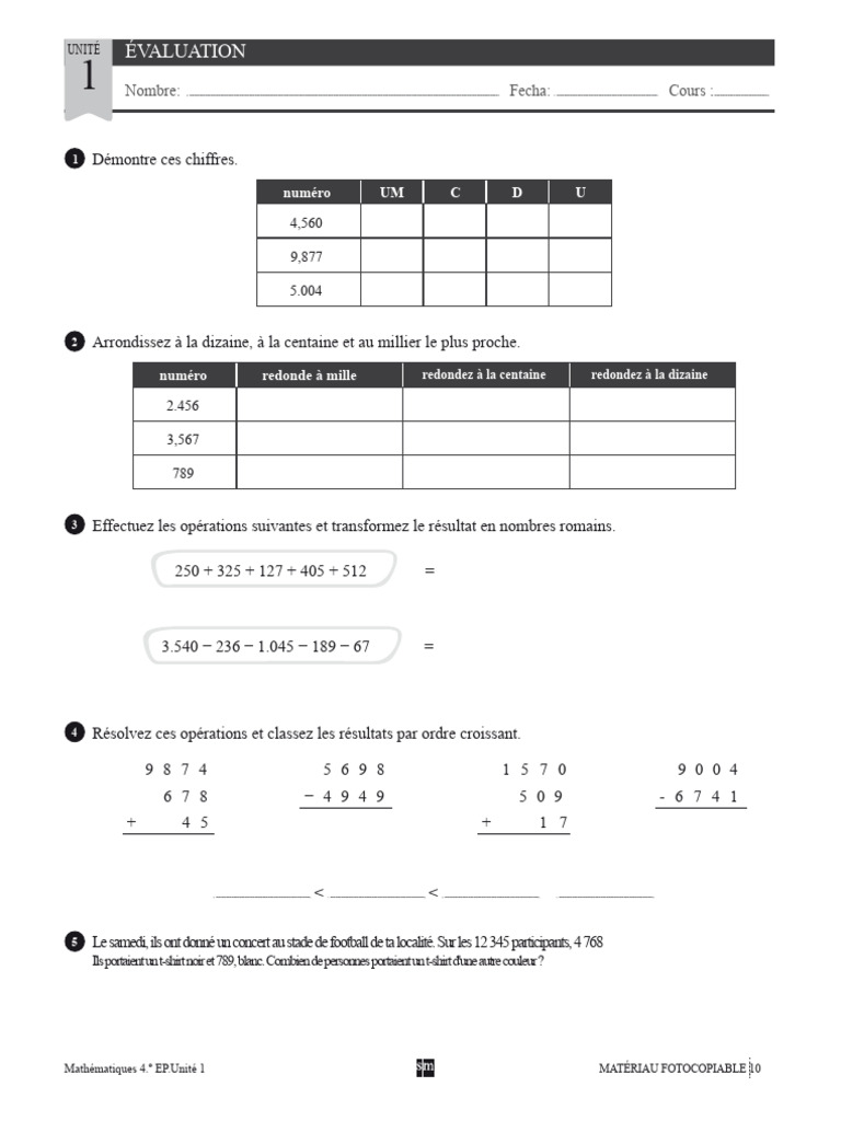 Évaluation de mathématiques 4e EP | PDF | Théorie des nombres | Nombre