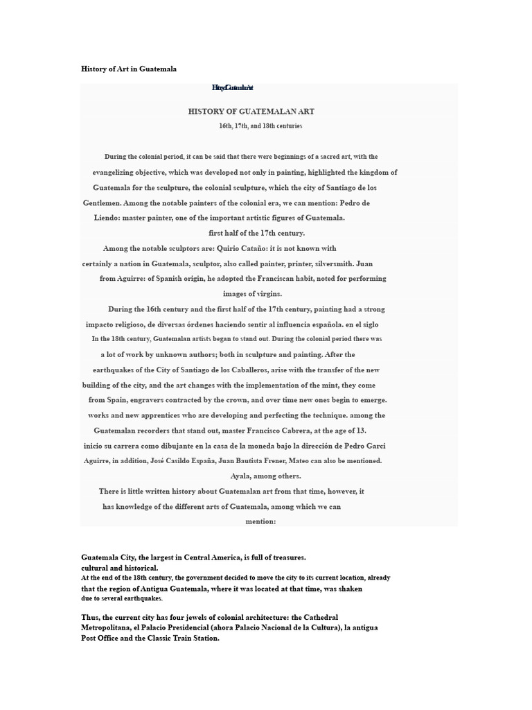 Guatemalan Art History Overview | PDF | Guatemala | The Arts