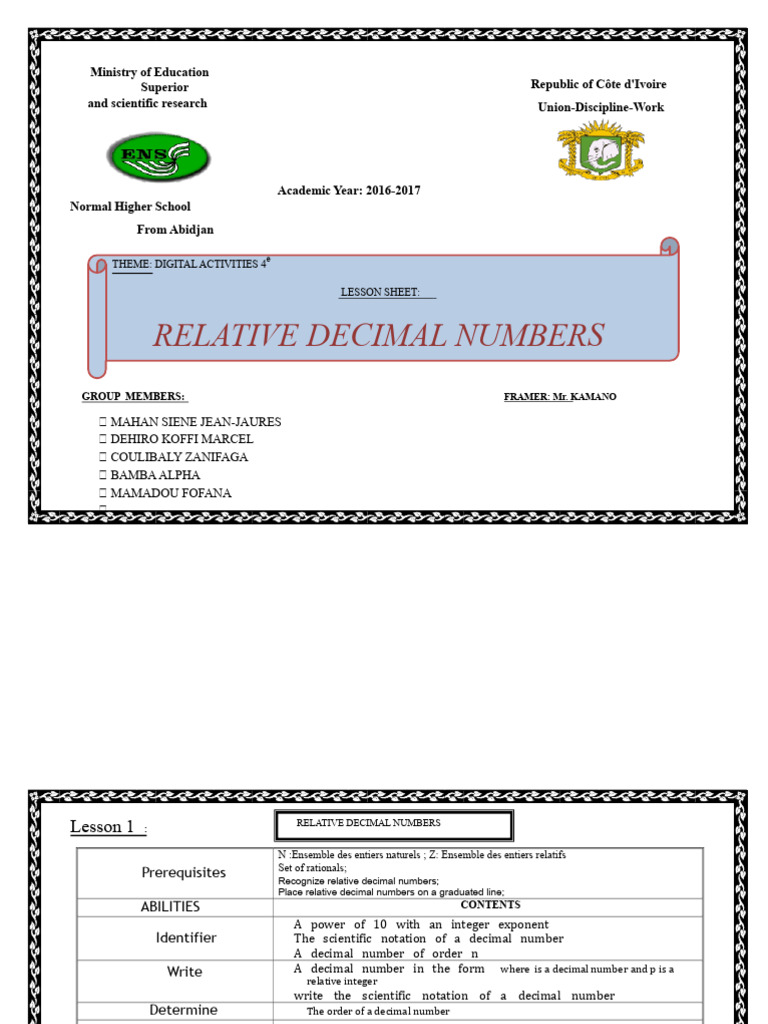 RELATIVE DECIMAL NUMBERS 4th Grade | PDF | Numbers | Decimal
