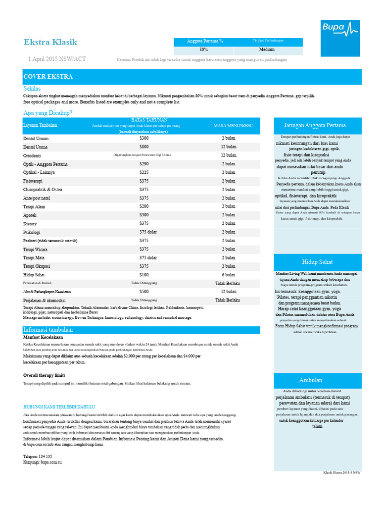 Bupa ClassicExtras NSW ACT 0415 | PDF
