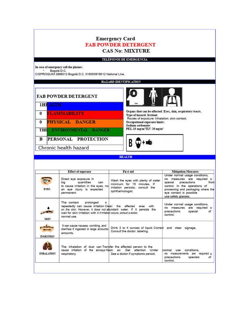 FAB DETERGENT FDS | PDF | Hazards | Chemical Substances
