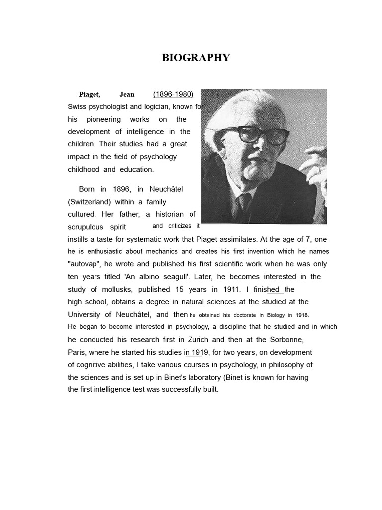 biography of Piaget | PDF | Psychology | Cognitive Psychology
