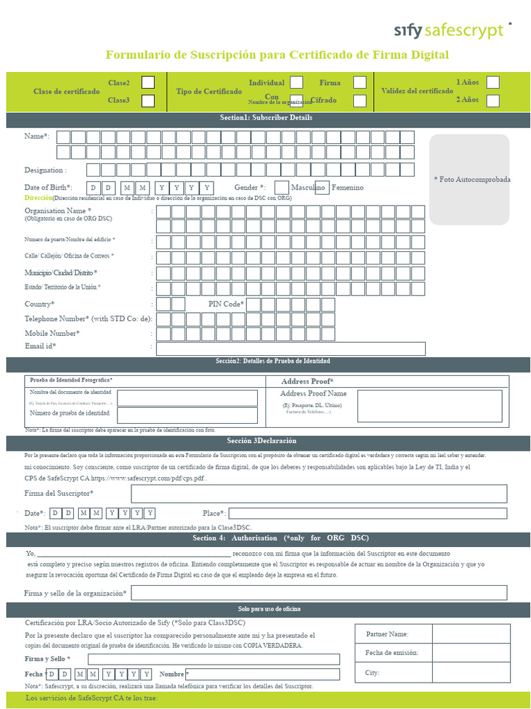 Formulario de solicitud SIFY | PDF