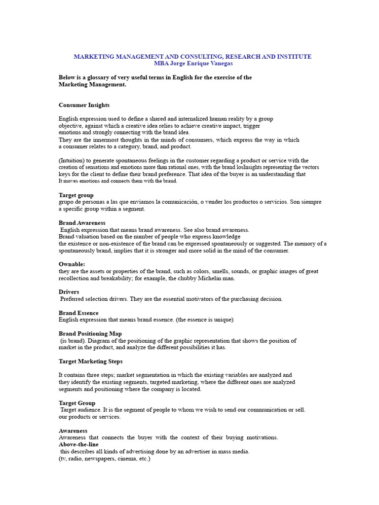 Marketing Management Glossary Terms | PDF | Brand | Advertising