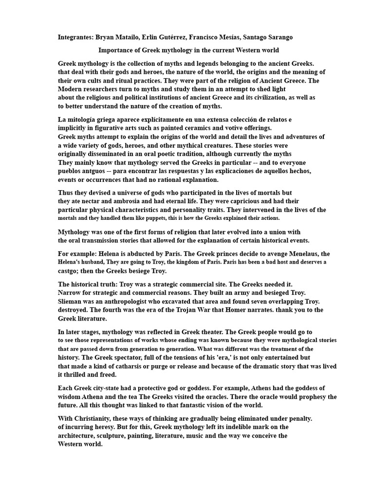 Importance of Greek Mythology in The Contemporary Western World | PDF ...