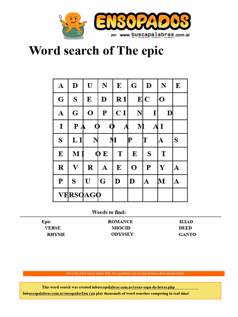 Word Search of The Epic | PDF