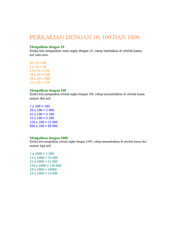 Perkalian dan Pembagian dengan 10-1000 | PDF